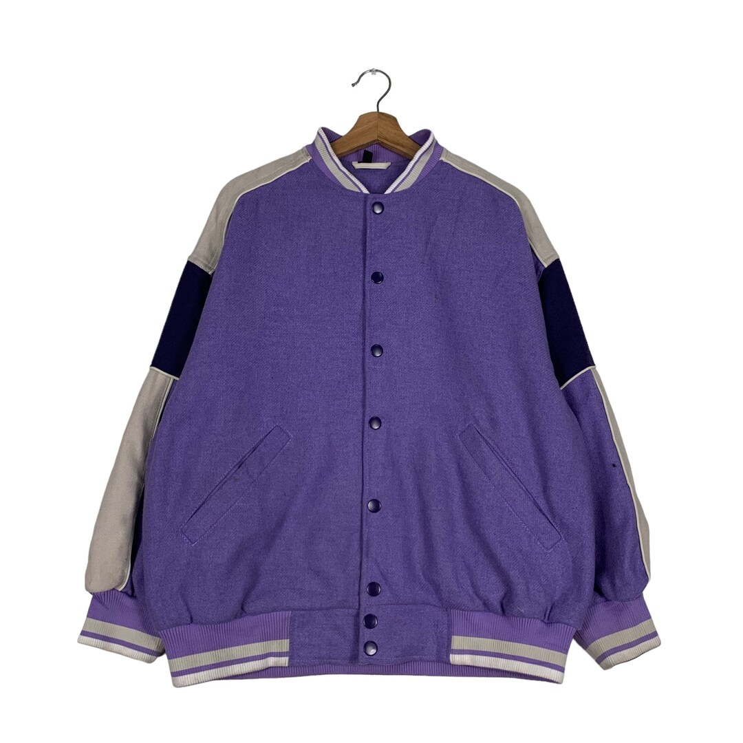 Vintage Japanese Brand DIVIDED Purple Oversize Varsity Jacket Size XS ...