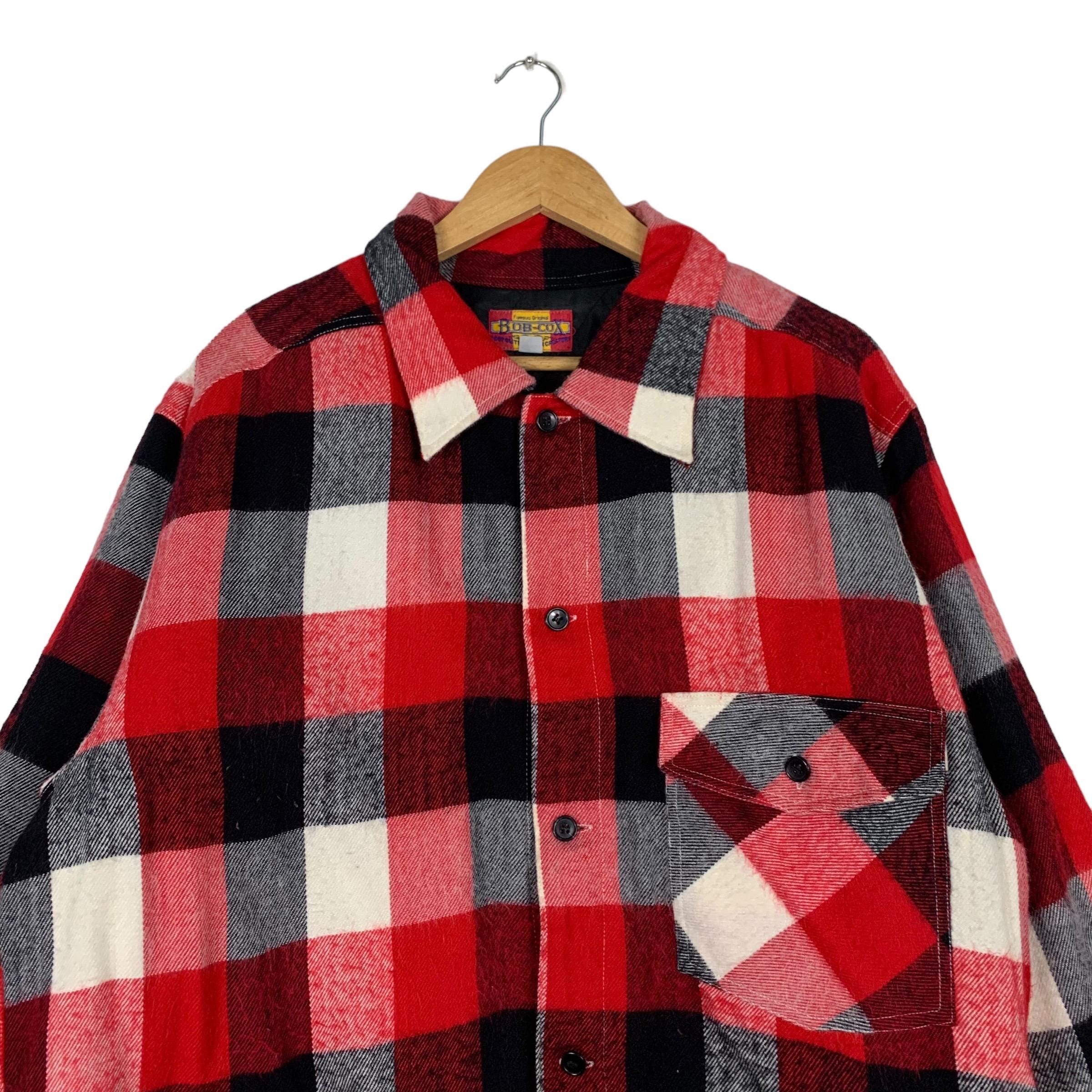 Vintage BOB-COX Red Checked Flannel Jumper Jacket Men’s Size M Casual ...