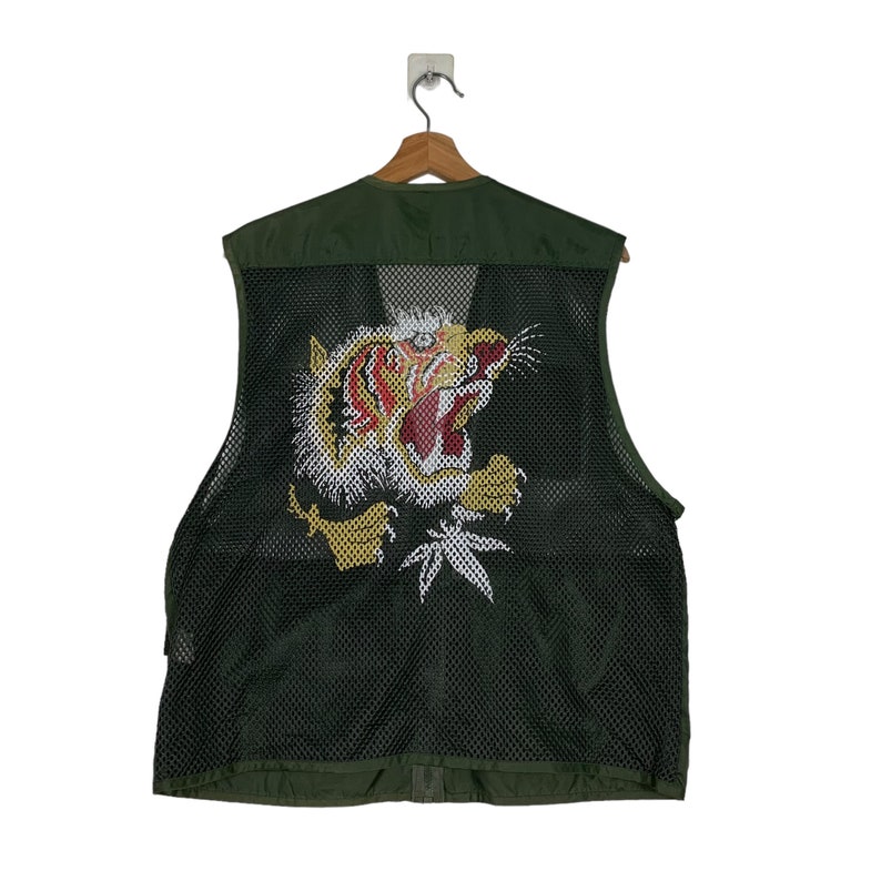 Vintage WORLD ISLAND Tiger Graphic on Back Utility Vest Size L ...