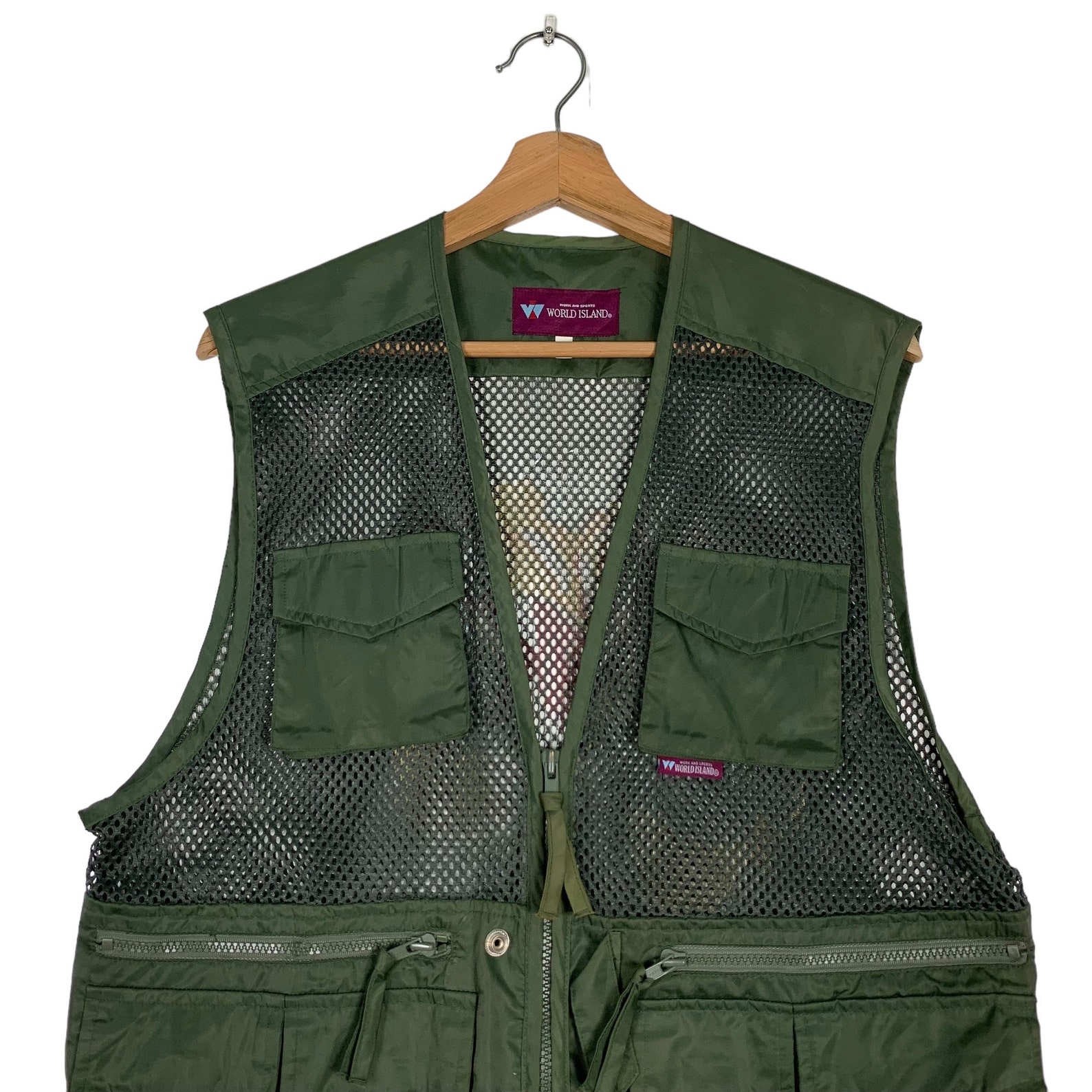 Vintage WORLD ISLAND Tiger Graphic on Back Utility Vest Size L ...