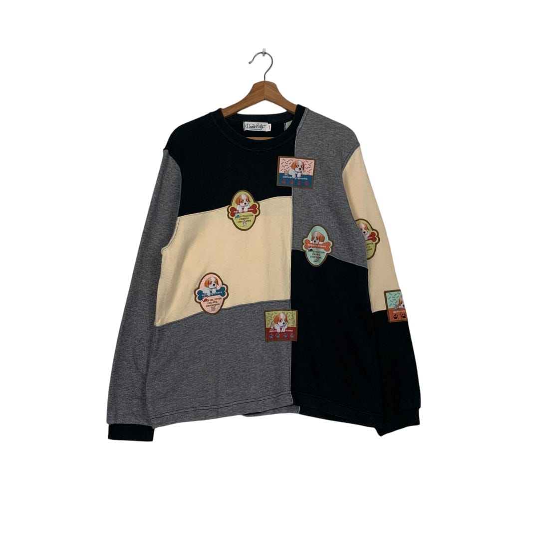 Vintage KUNIO SATO Puppies Patches Logo Checkered Colorblock Crewneck ...