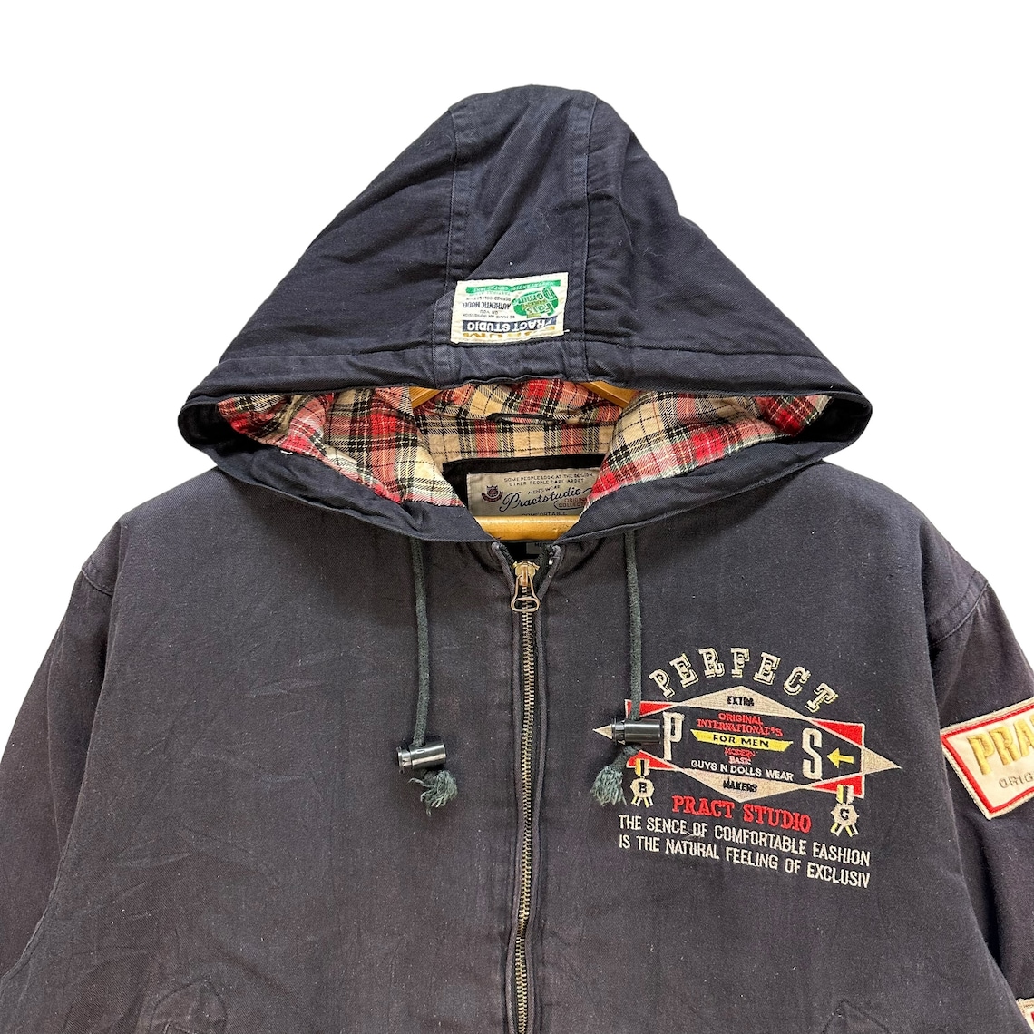 Vintage PRACT STUDIO Patches Logo Hoodie Jacket Size M Japanese Brand ...