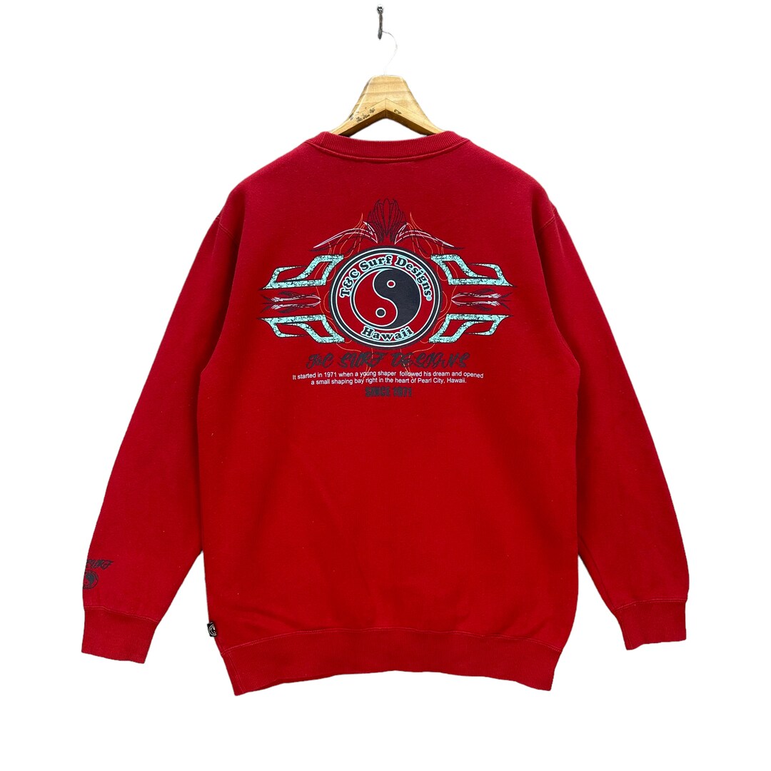 Vintage T&C SURF DESIGNS HAWAII Big Logo Red Sweatshirts Size L ...