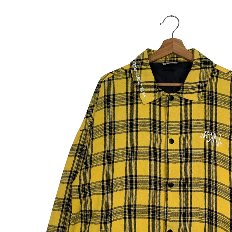 VISION STREETWEAR Big Logo Yellow Checked Jacket Men's Size M Casual ...