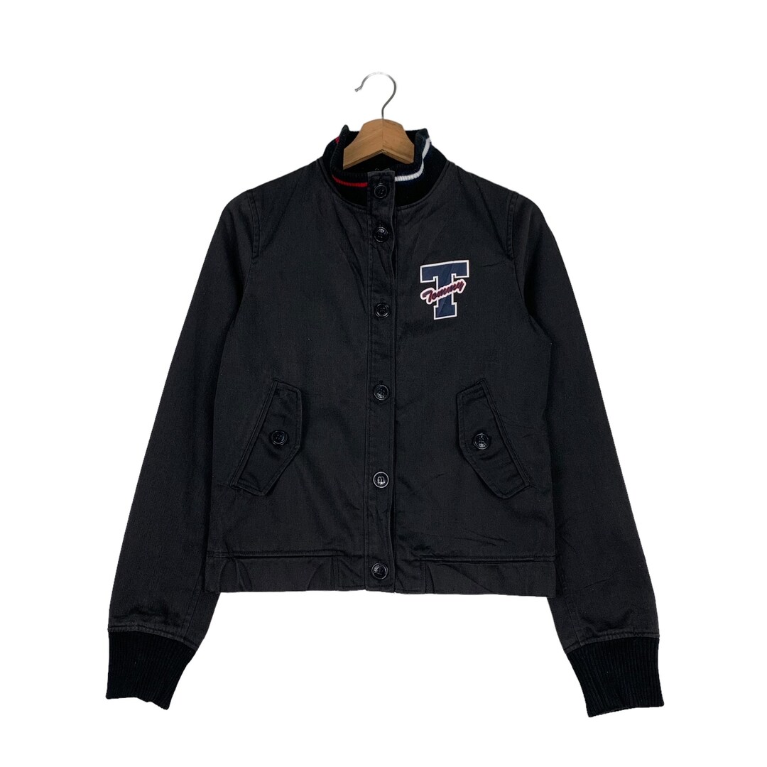 Vintage TOMMY GIRL Small Logo Turtle Neck Black Casual Cropped Jacket ...