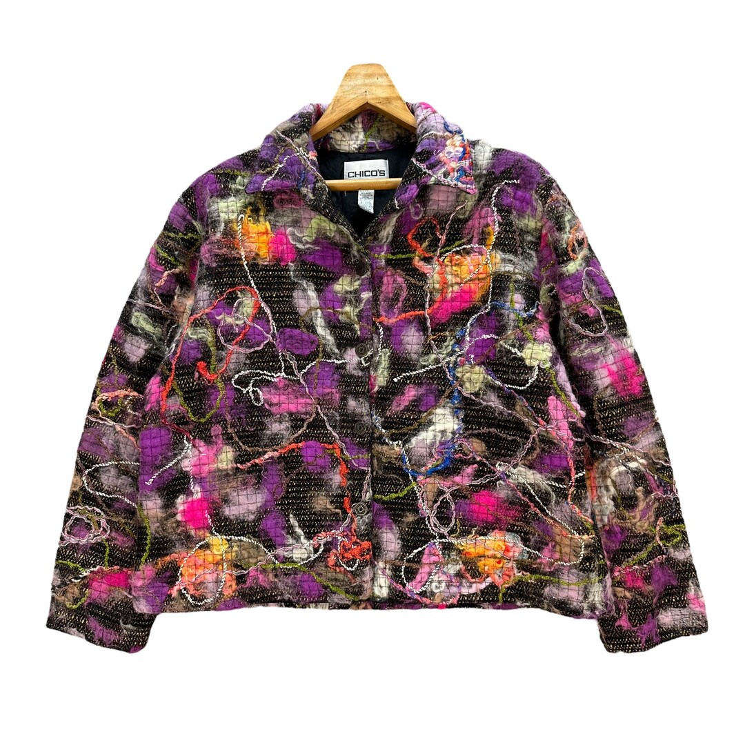 Vintage Chicos Nice Design Multi Color Artwork Jacket Size 3 #A2-0049 ...