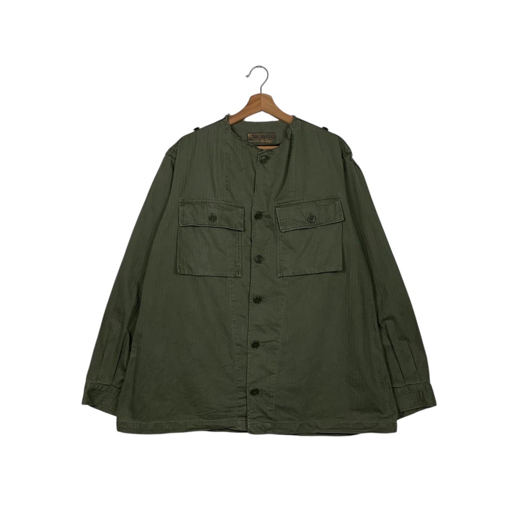 Vintage 74’ Dutch Army HBT Fatigue Jacket Cutoff Collar Men's Size L ...