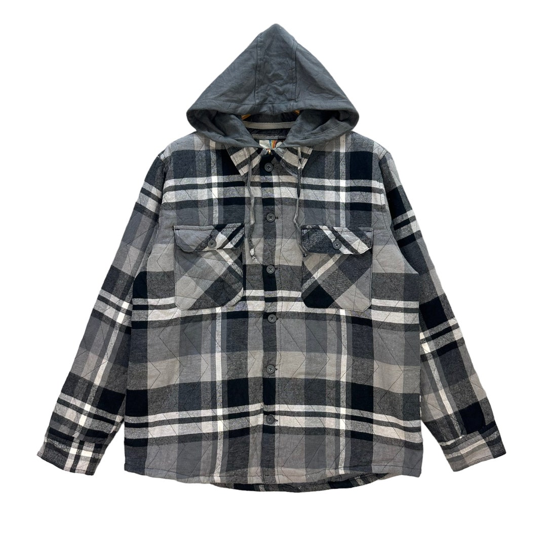 Vintage OCEAN PACIFIC Rare Design Checked Plaid Tartan Hooded Flannel ...