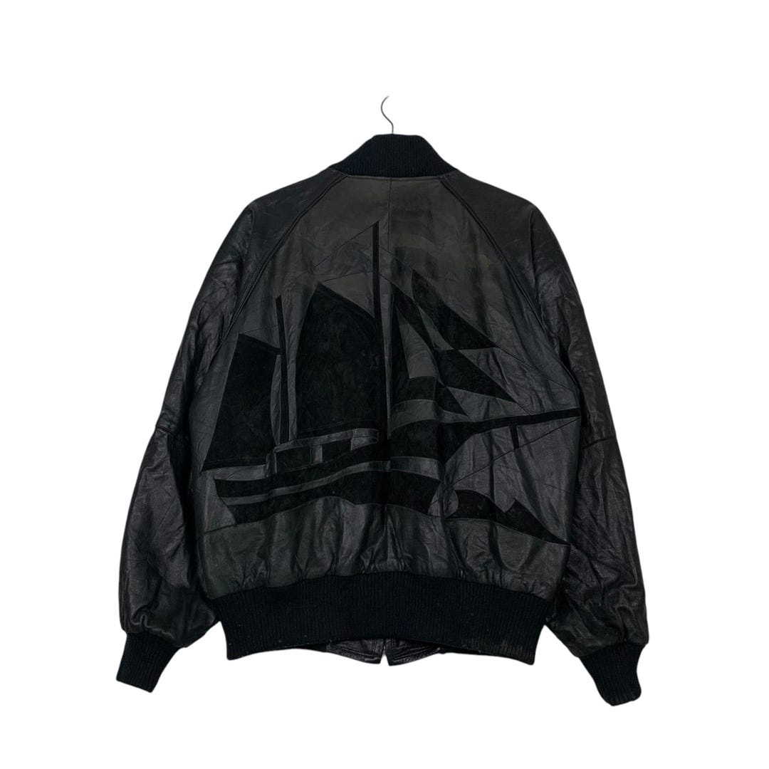Vintage 90's BELL MAXIM for Men Ships Big Logo Leather Bomber Jacket ...