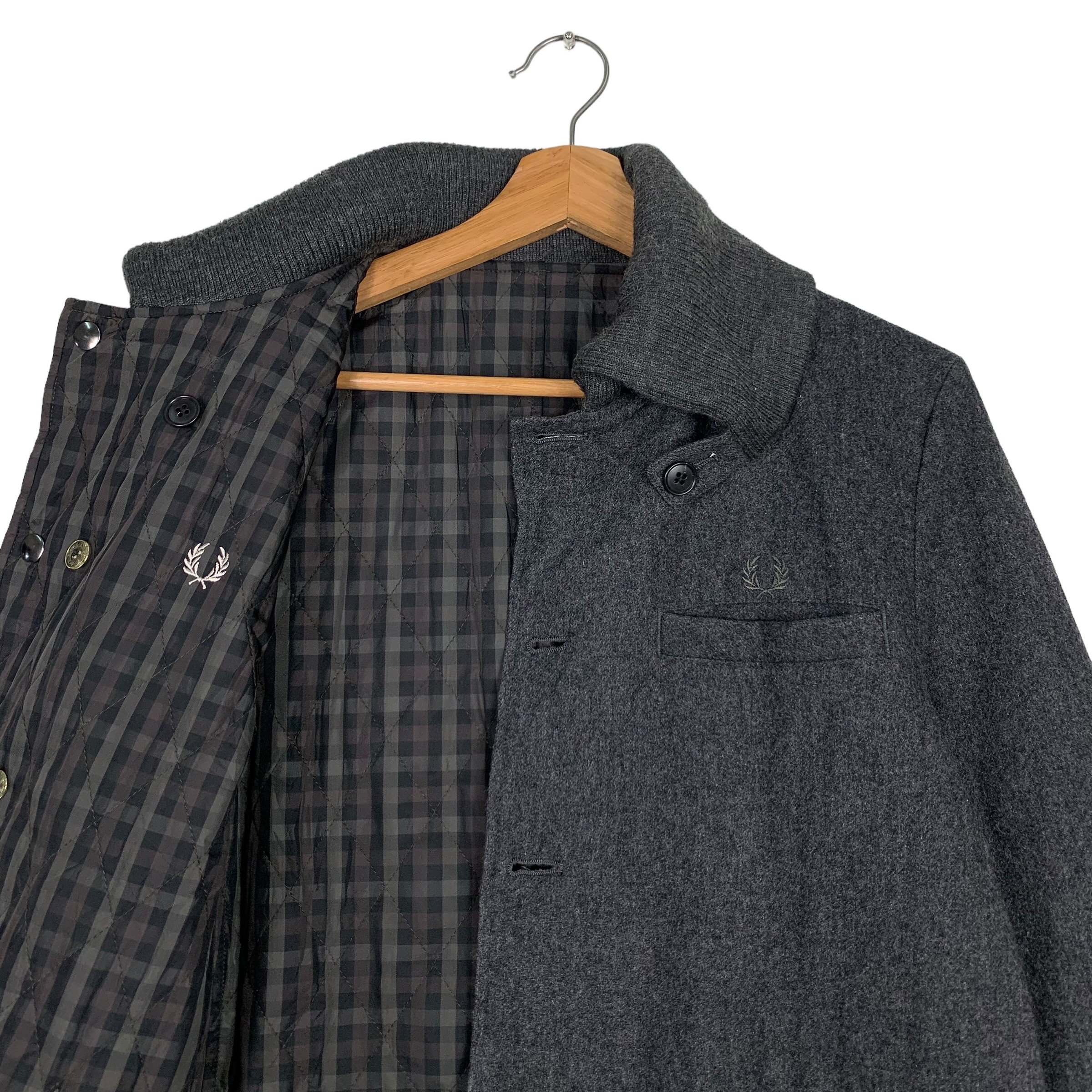 Vintage FRED PERRY Reversible Checked Wool Casual Jacket Size S Jp Mod ...