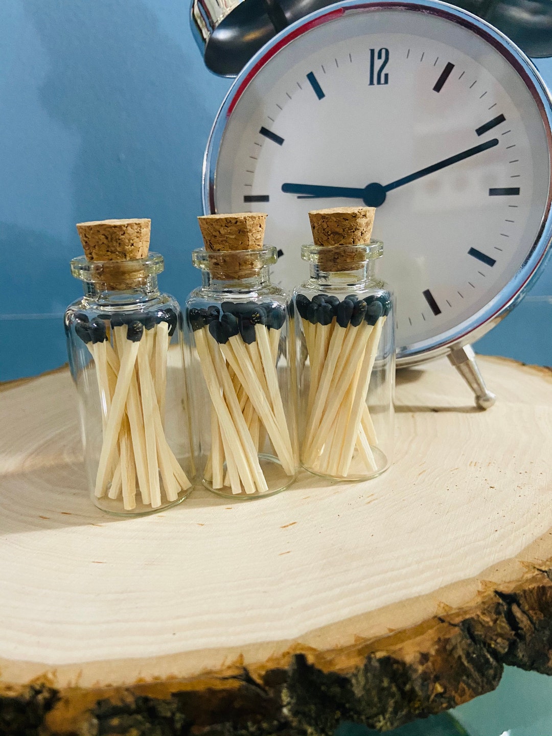 Glass Match Bottle With 20 Black Tip Matches and Striker on Bottom - Etsy