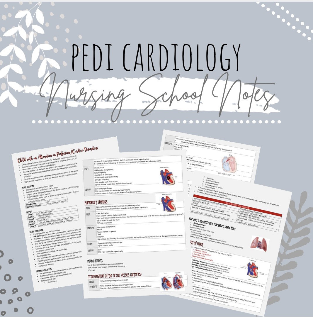 Pedi Cardiac Nursing - Cheat Sheets - Etsy