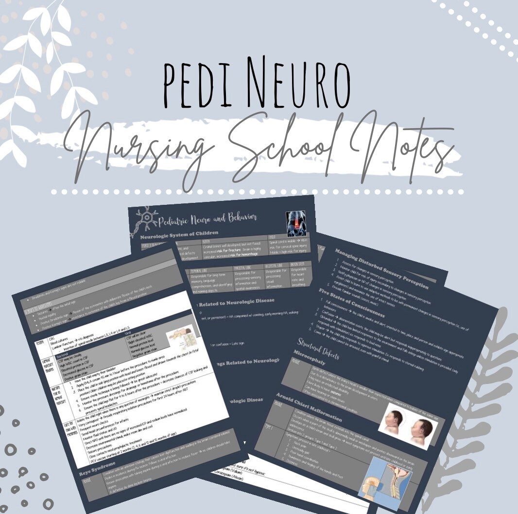 Pedi Neuro Nursing - Cheat Sheets - Etsy