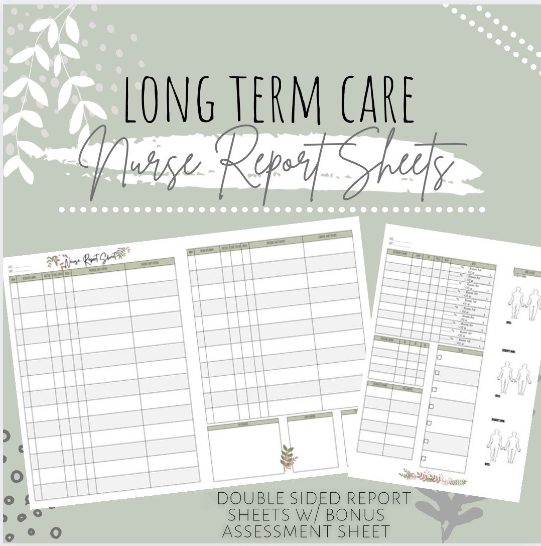 Long Term Care Nurse Report Sheet - Etsy
