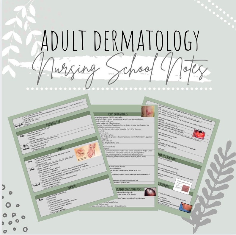 Adult Dermatology Nursing - Cheat Sheets - Etsy