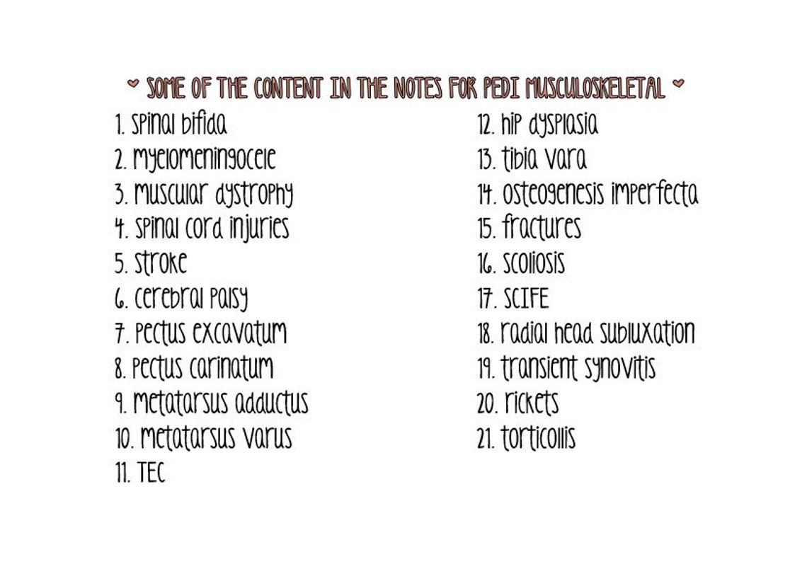 Pedi Musculoskeletal Nursing - Cheat Sheets - Etsy
