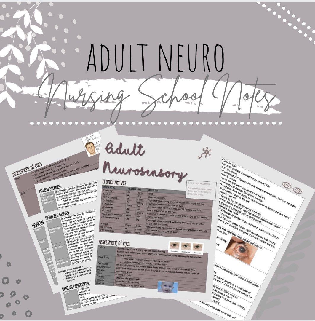 Adult Neuro Nursing - Cheat Sheets - Etsy