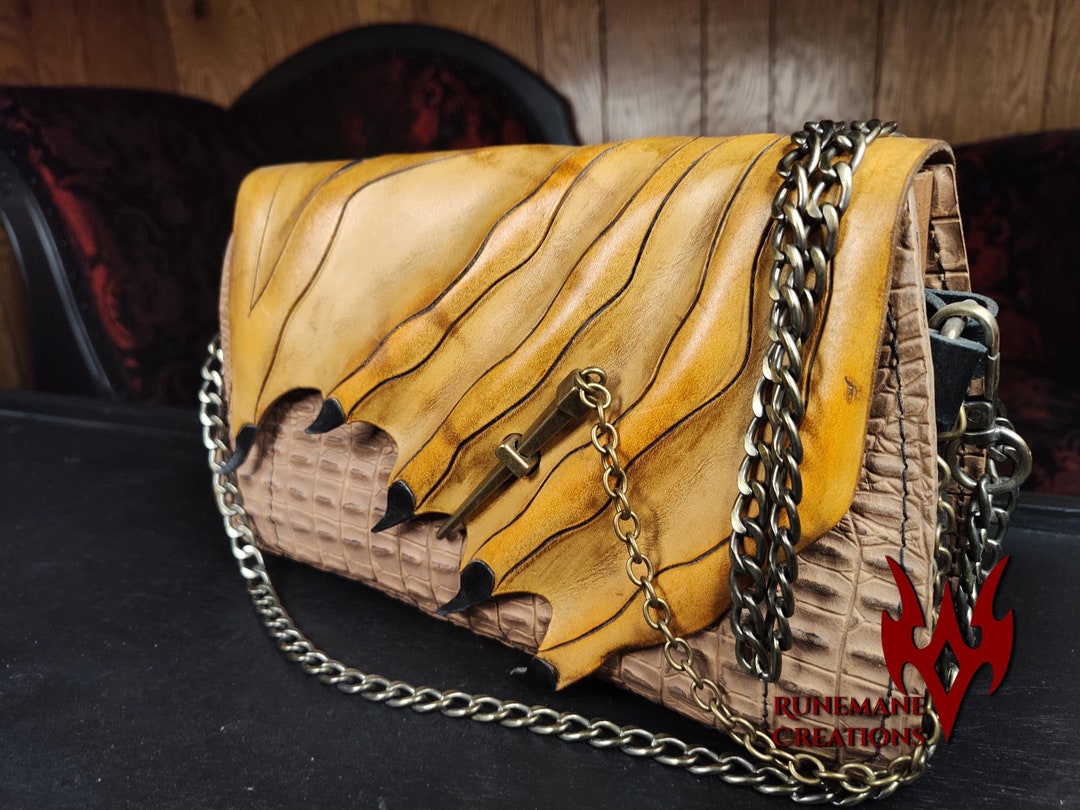 Dragon Wing Leather Purse Yellow and Brass| Leather Dragon Bag ...