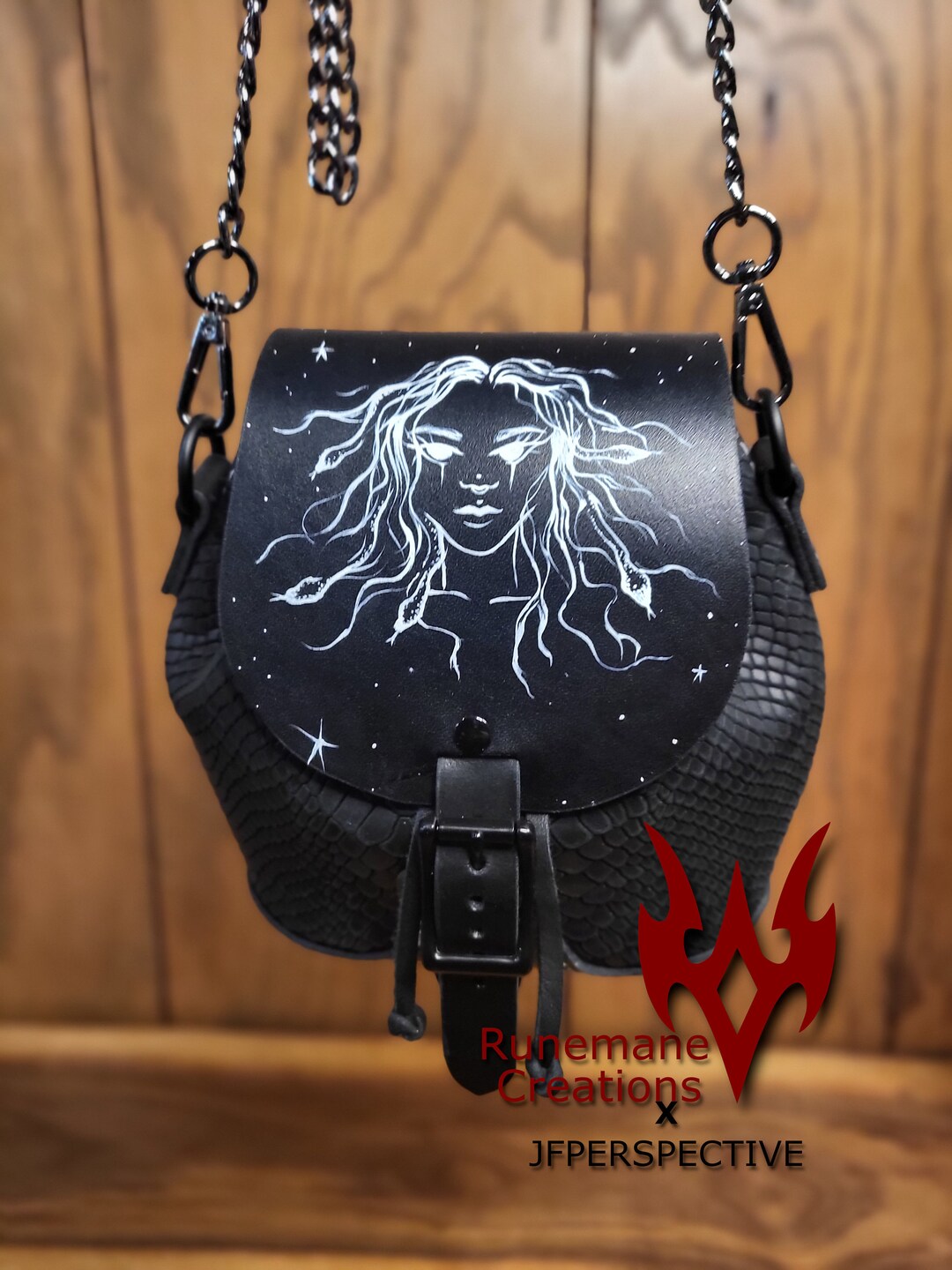 Medusa Leather Purse | Black Snake Purse | Handpainted Handmade Goth ...