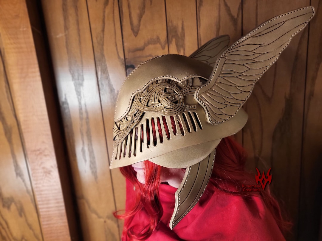 Leather Valkyrie Helmet Winged Helm Handmade Leather Armor Cosplay ...