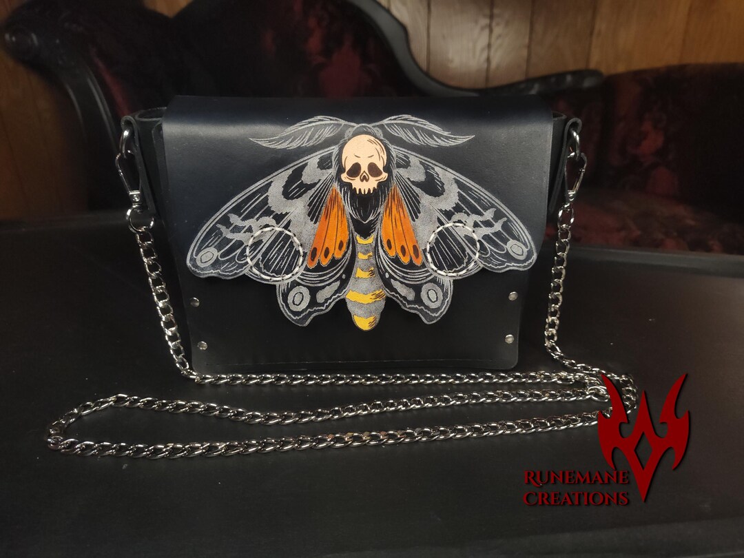Death Moth Leather Purse Black Orange Wing | Handmade Goth Handbag ...