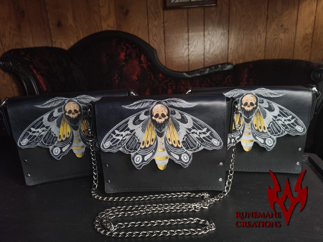 Death Moth Leather Purse Black & Nickle | Handmade Goth Handbag | Death ...