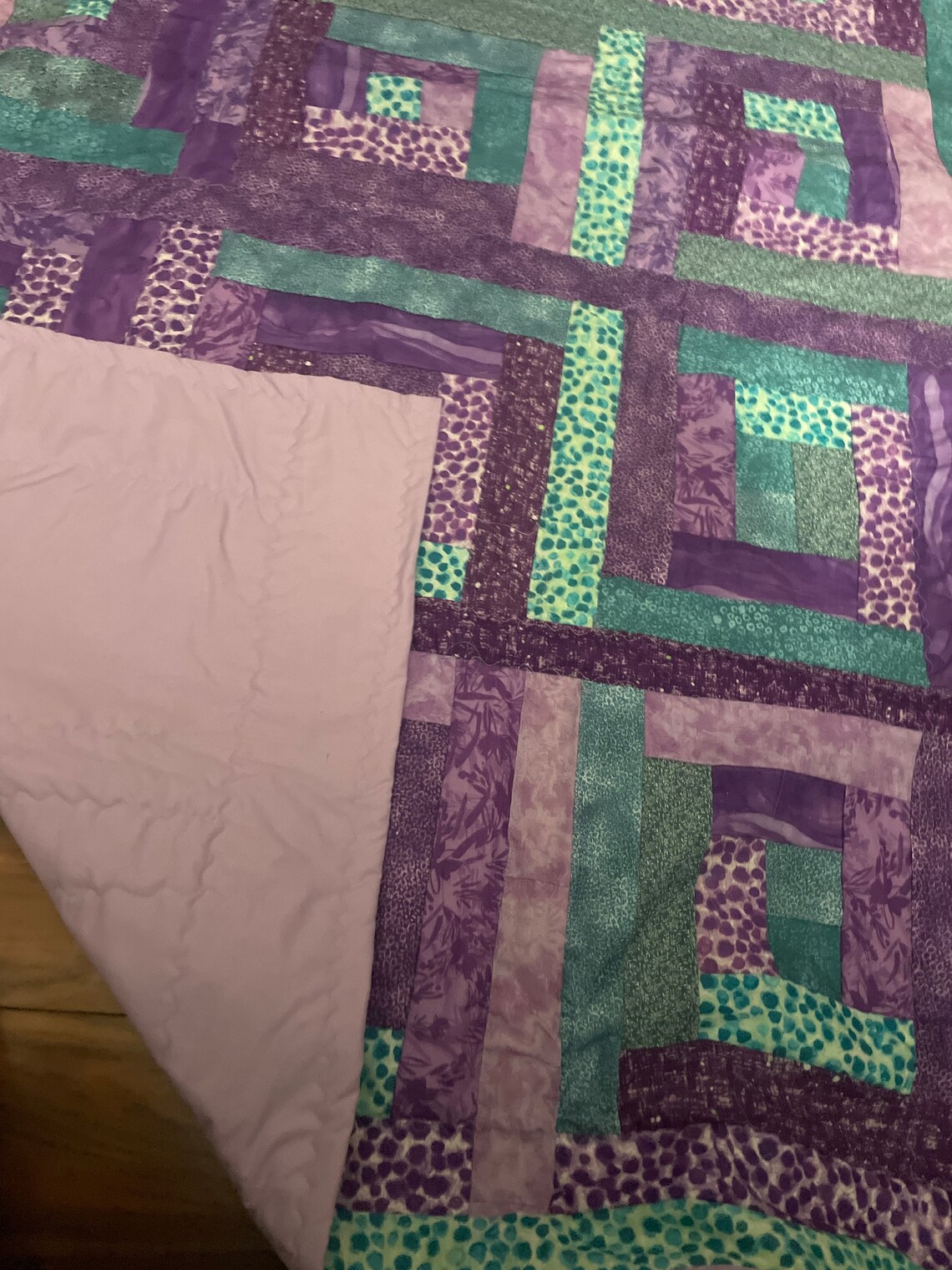 Turquoise and Purple Log Cabin Quilt - Etsy Canada