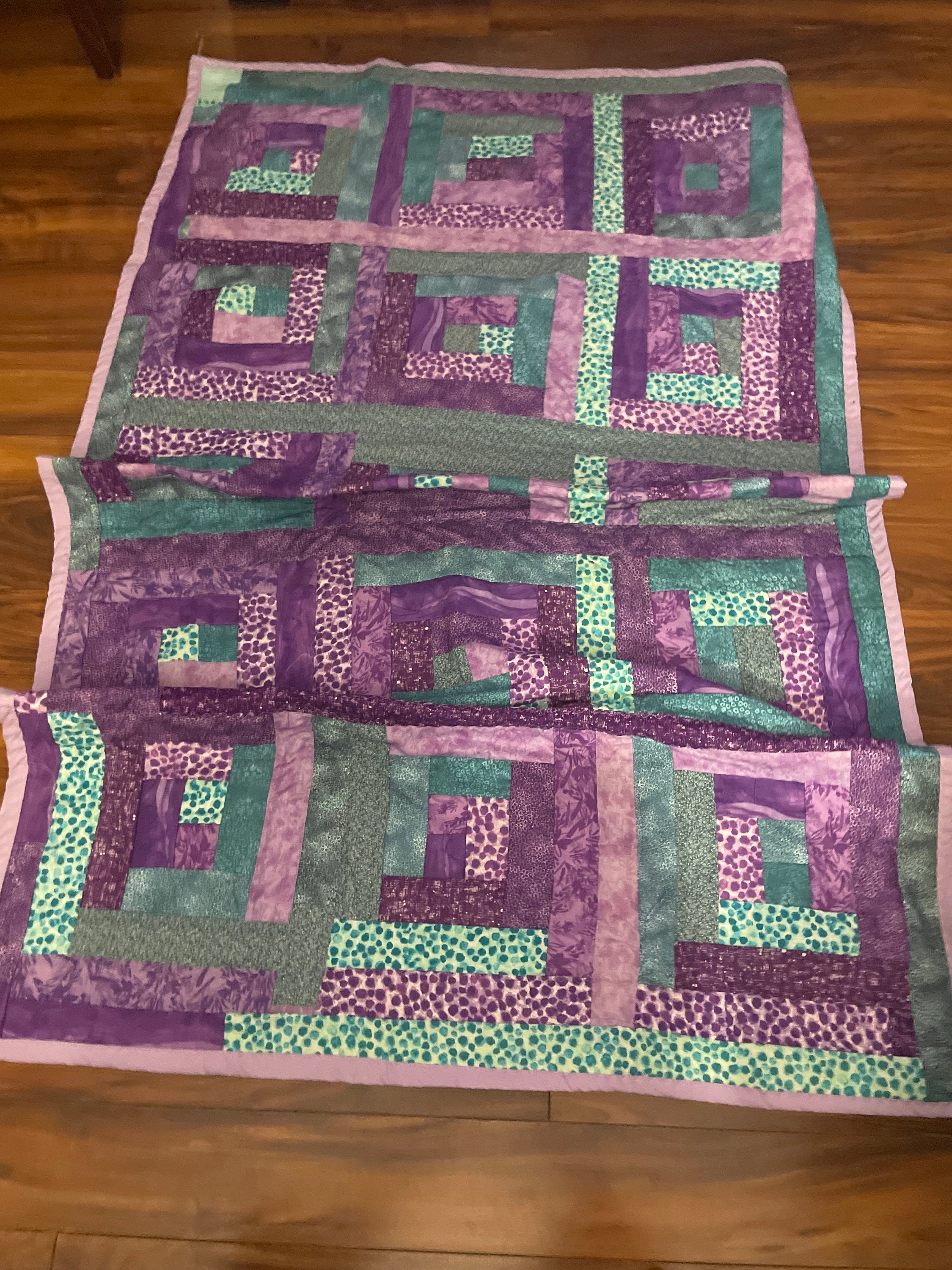 Turquoise and Purple Log Cabin Quilt - Etsy