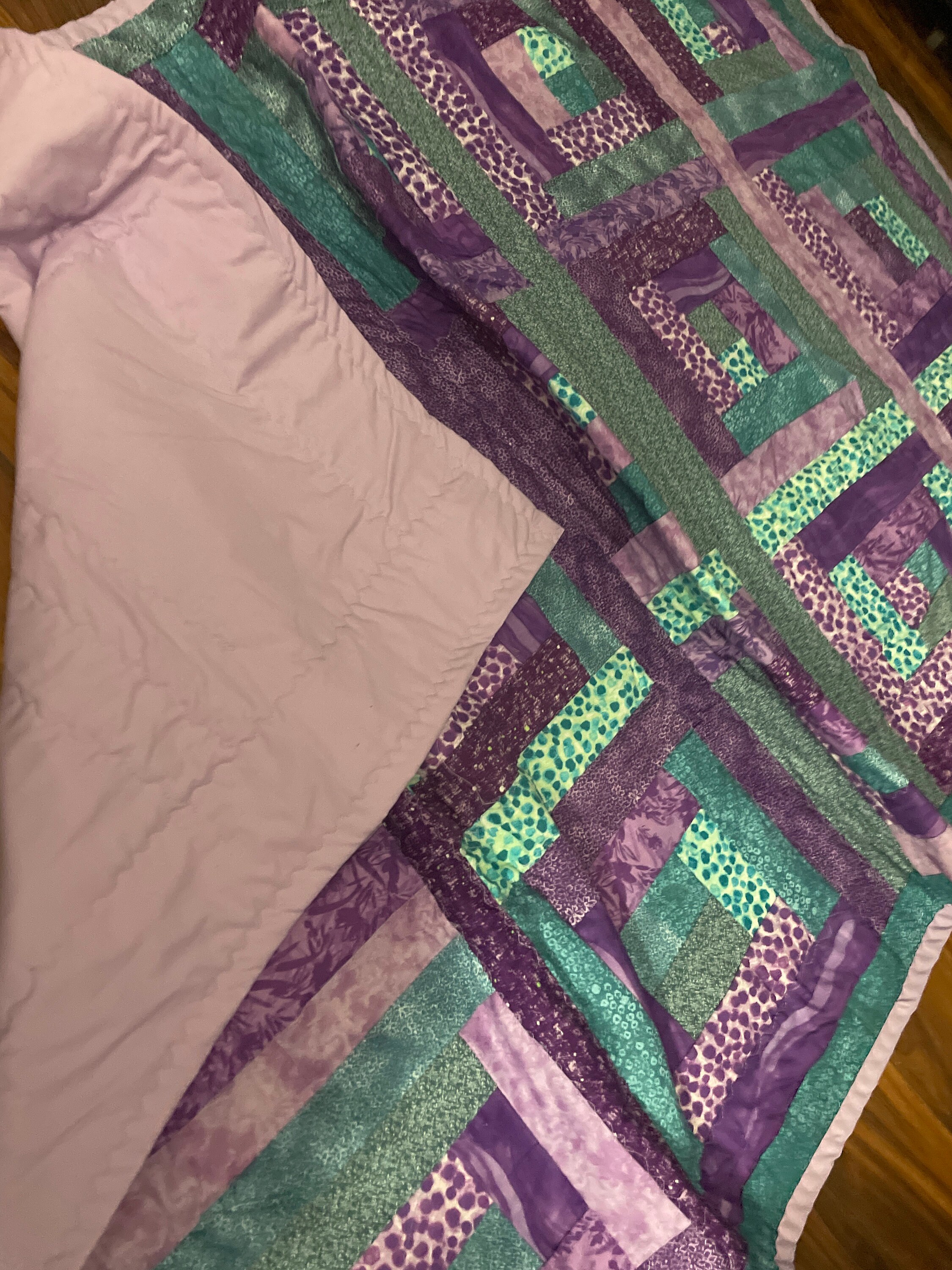 Turquoise and Purple Log Cabin Quilt - Etsy