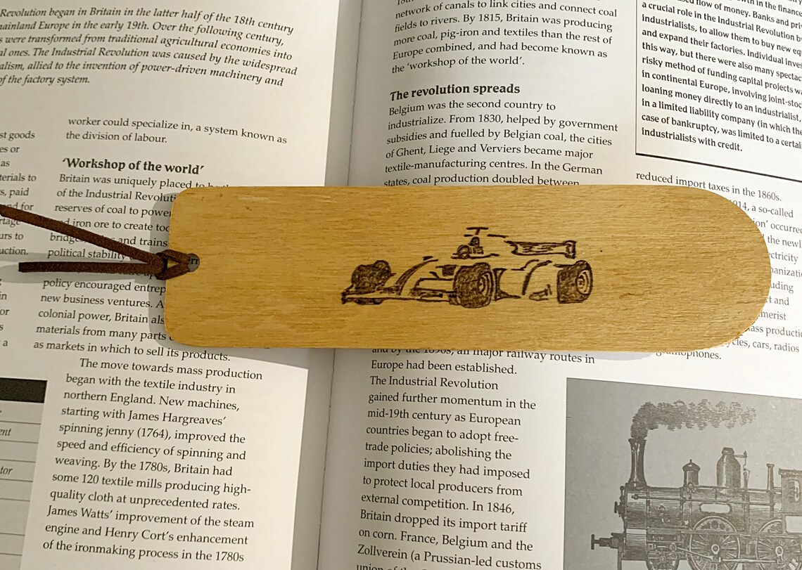 F1 Racing Car wooden bookmark faux leather tassle varnished | Etsy