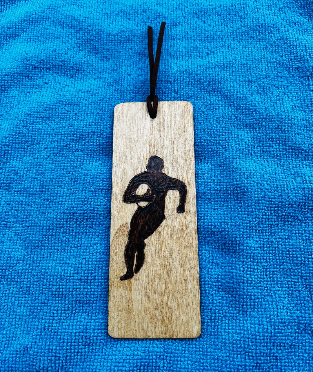 Rugby Player Wooden Bookmark. Pyrography Art. Varnished. Leather ...