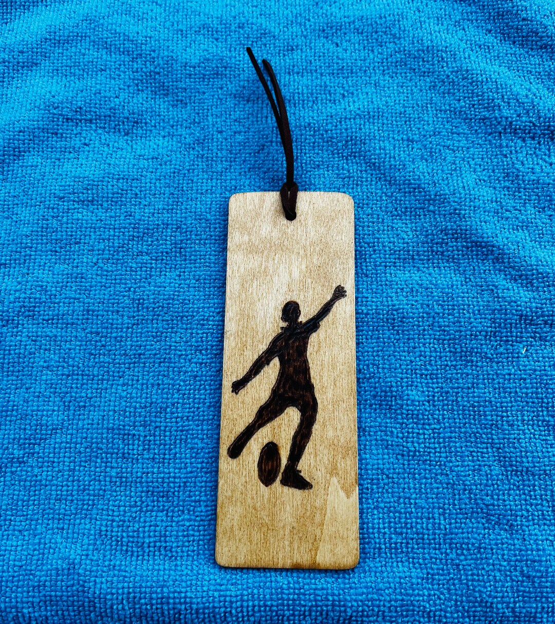 Rugby Kicker Wooden Bookmark. Pyrography Art. Varnished. Leather ...