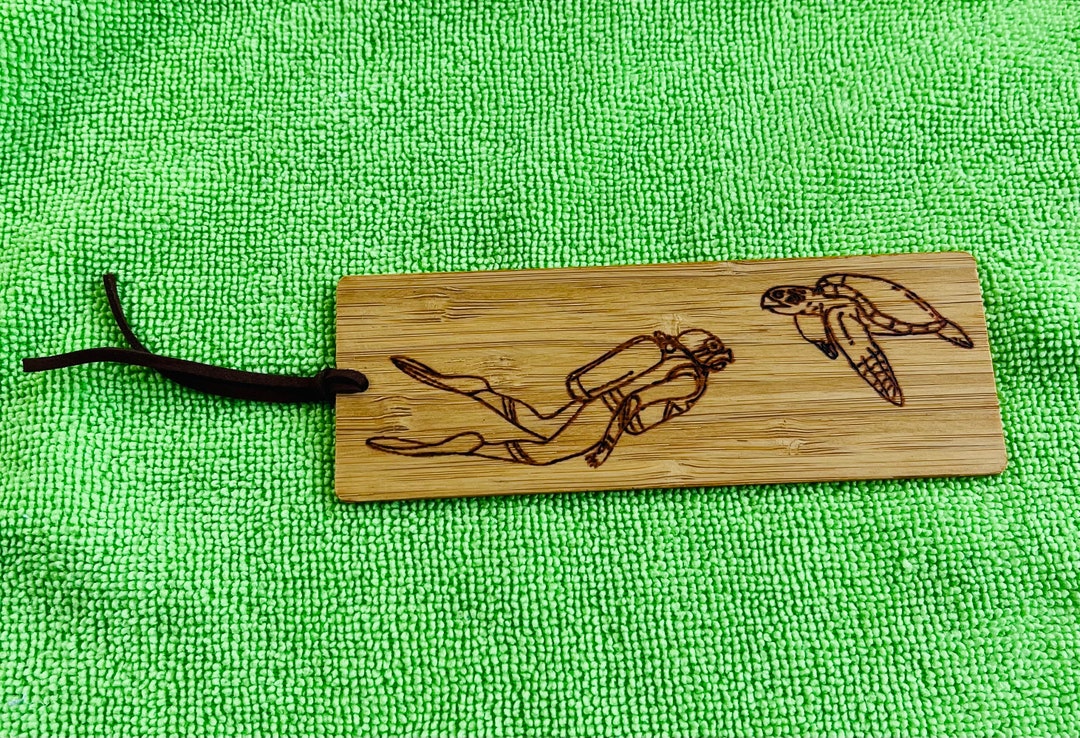 Scuba Diver and Turtle Wooden Bookmark. Pyrography Art. Free Postage ...