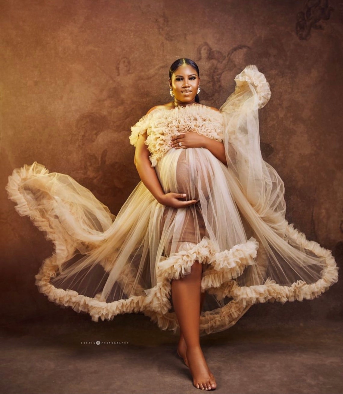 Ruffle Tulle Dress Maternity Tulle Gown Baby Shower Dress - Etsy