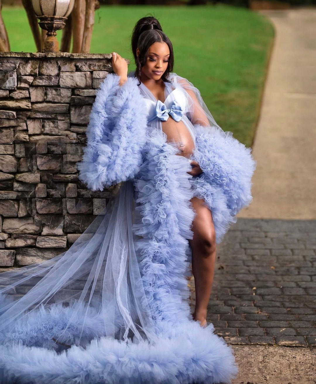 Fluffy Tulle Maternity Robes, Bridal Women Long Tulle Dresses Photo ...