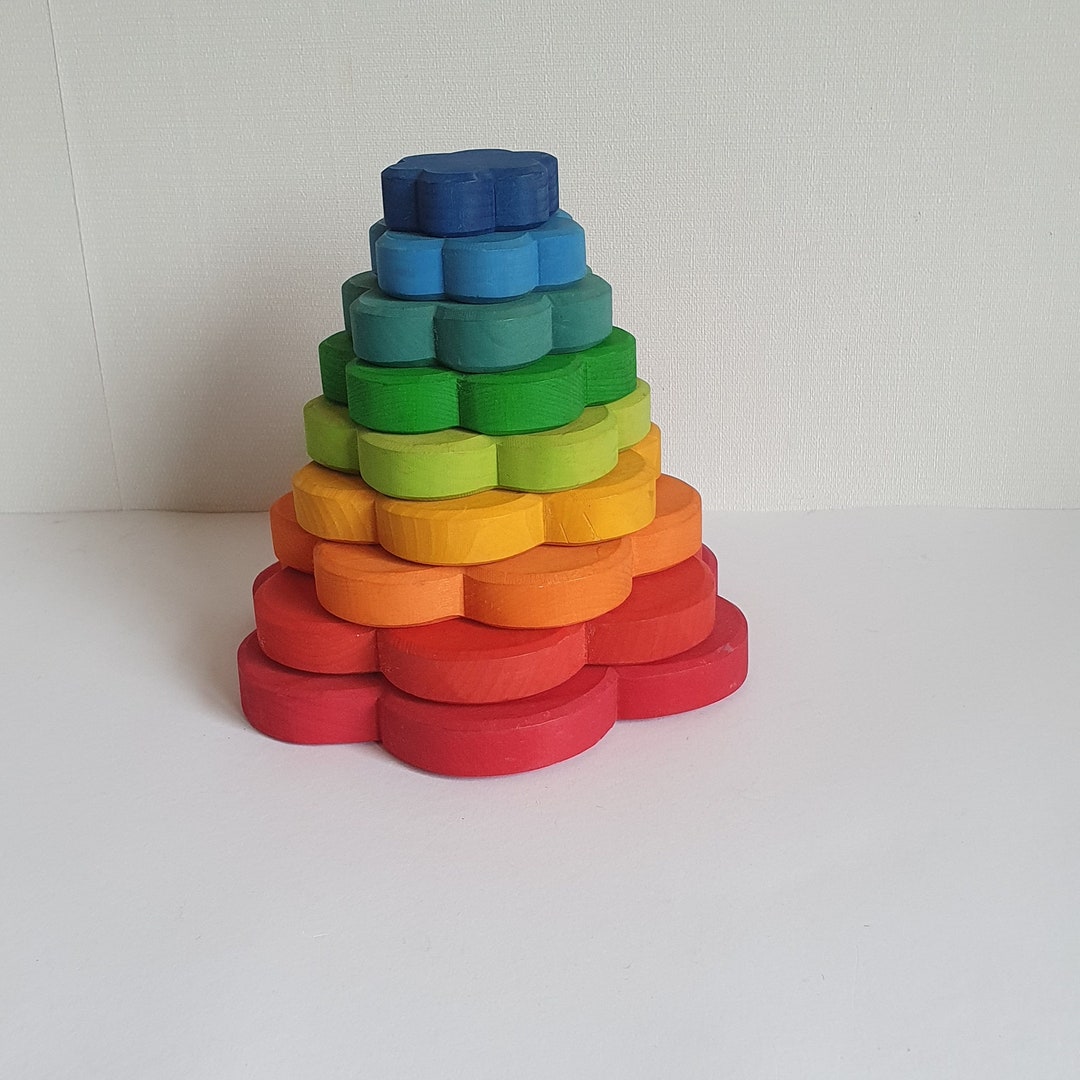 Vintage Grimm's Giant Wooden Flower Stacking Tower Toy - Etsy