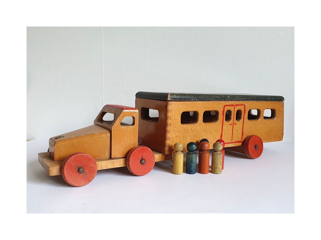 Vintage Dutch Nooitgedacht Wooden Bus W/ Peg People 20 - Etsy