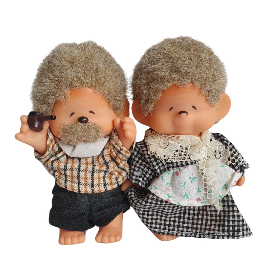 Vintage Mini Sekiguchi Monchichi Chicaboo Grandpa and Grandma Dolls 4.7 ...