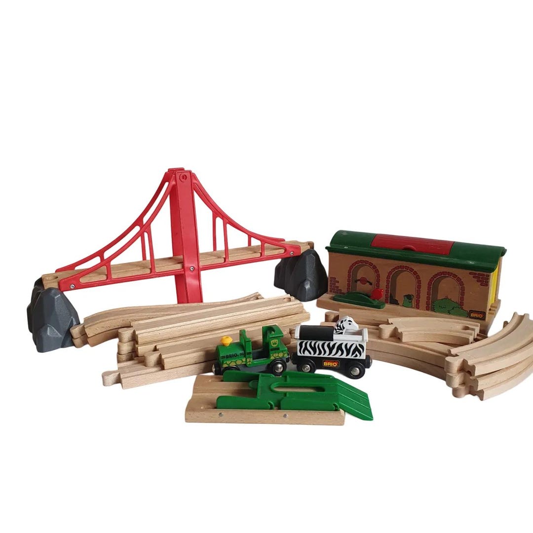 Vintage Brio Wooden Train Set W/ Bridge, Shed & Service Center (23 Pcs ...