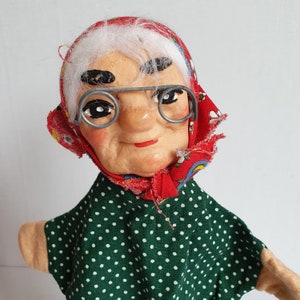 Vintage Jodeca AG Hand Painted Grandmother Composition Head Hand Puppet ...