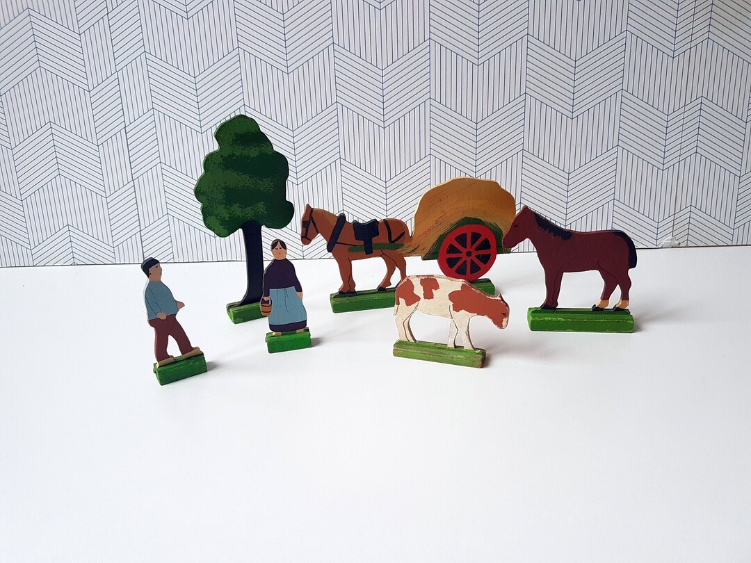 Vintage Wooden German Putz Farm Animal Village - Etsy