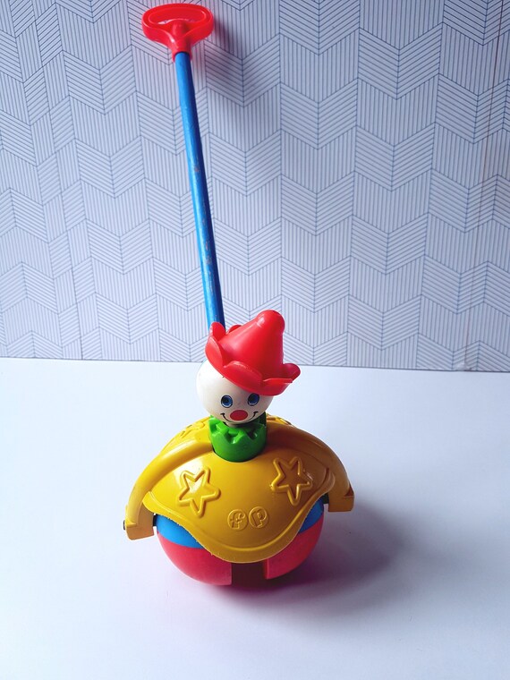 Vintage Fisher Price Push-along Clown 758 | Etsy