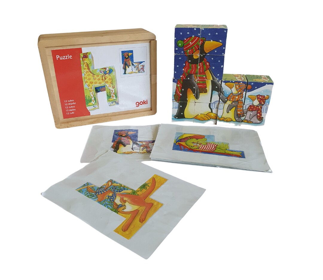 Goki Wooden Funny Animals Block Puzzle (12 Cubes) - Etsy