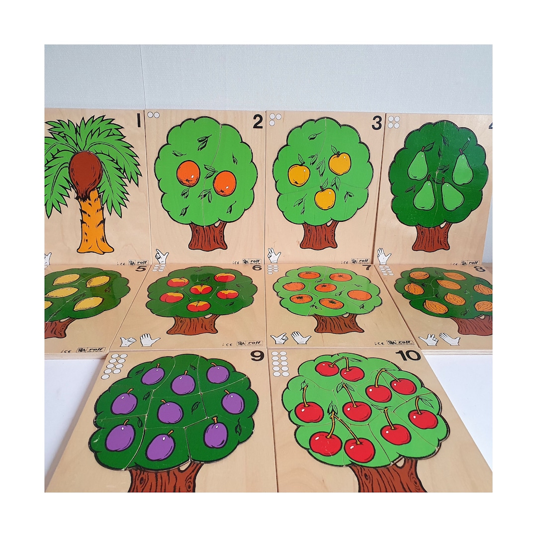 Vintage Rolf Wooden Fruit Counting Tray Puzzles set of 10 - Etsy