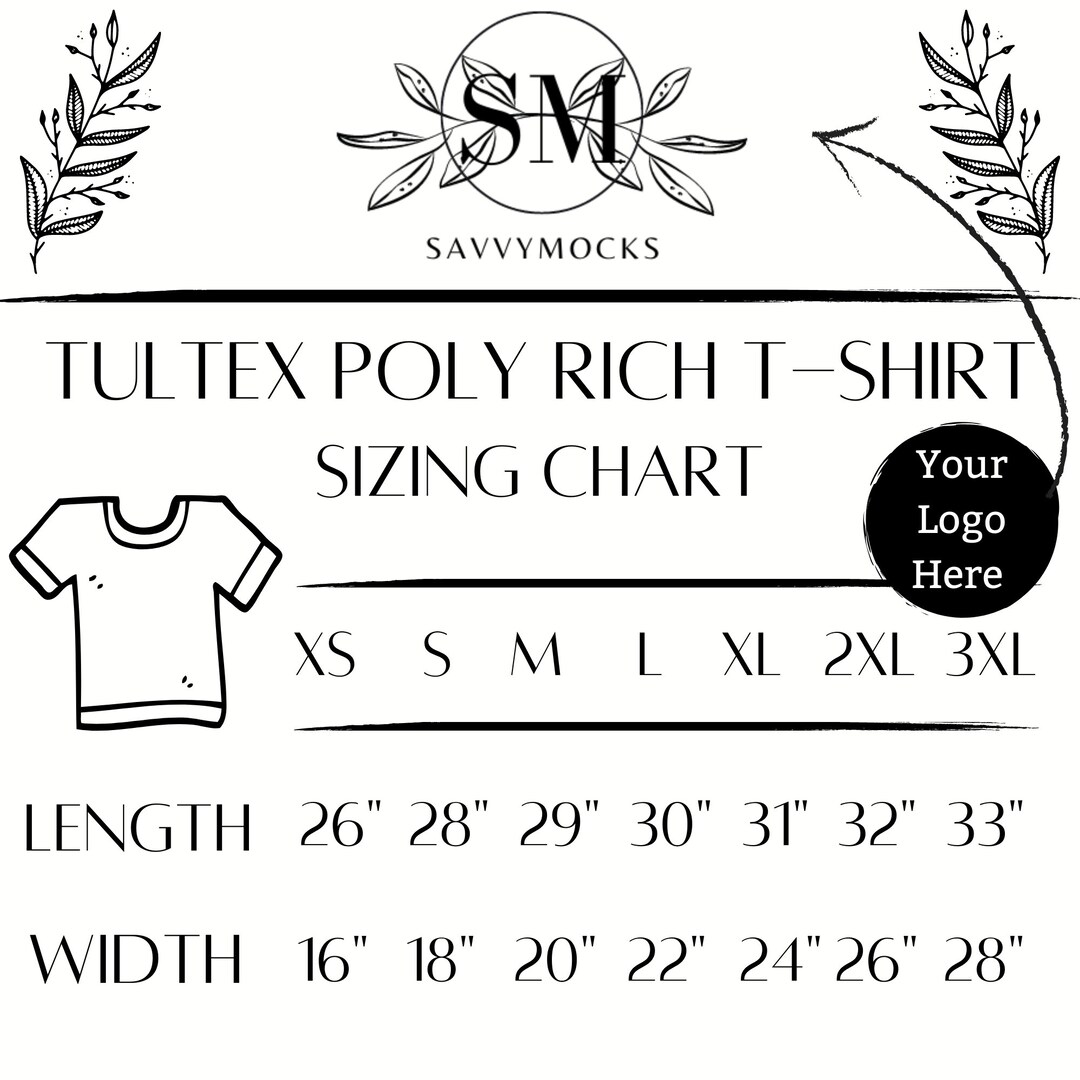 Tultex 241 Poly-rich Tee Sizing Chart - Savvymocks - Etsy