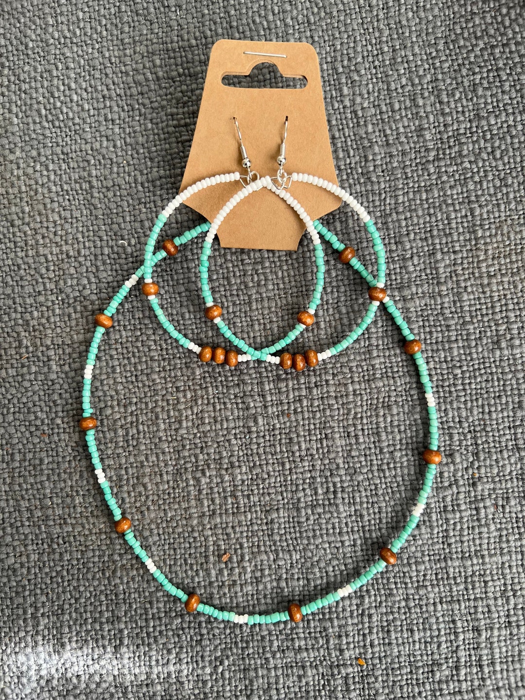 Wood Accent Western Set | Large Hoops and Seed Bead Choker - Etsy