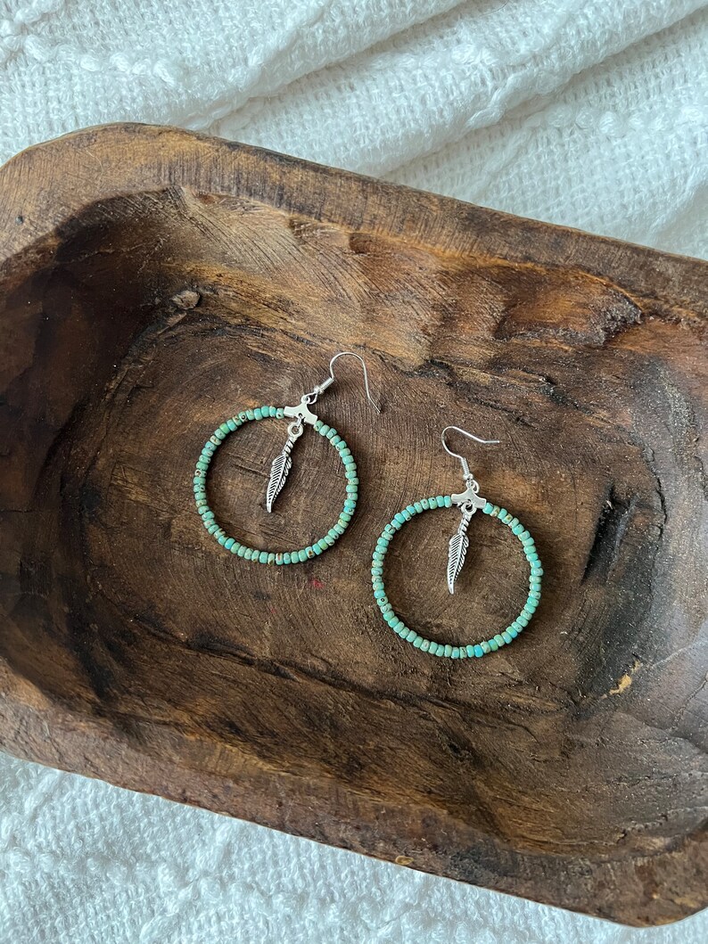 Wild Feather Hoops | Seed Bead Western Earrings - Etsy
