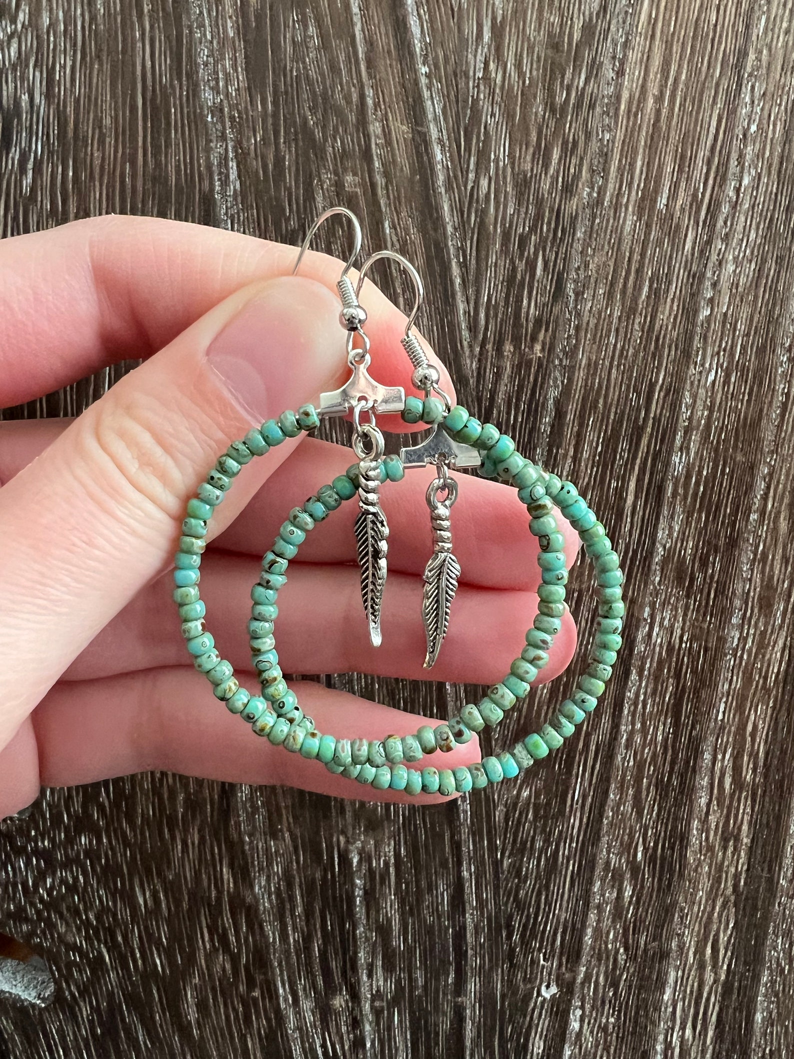 Wild Feather Hoops | Seed Bead Western Earrings - Etsy
