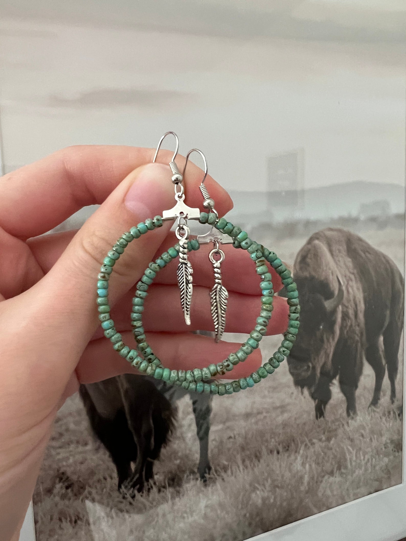 Wild Feather Hoops | Seed Bead Western Earrings - Etsy