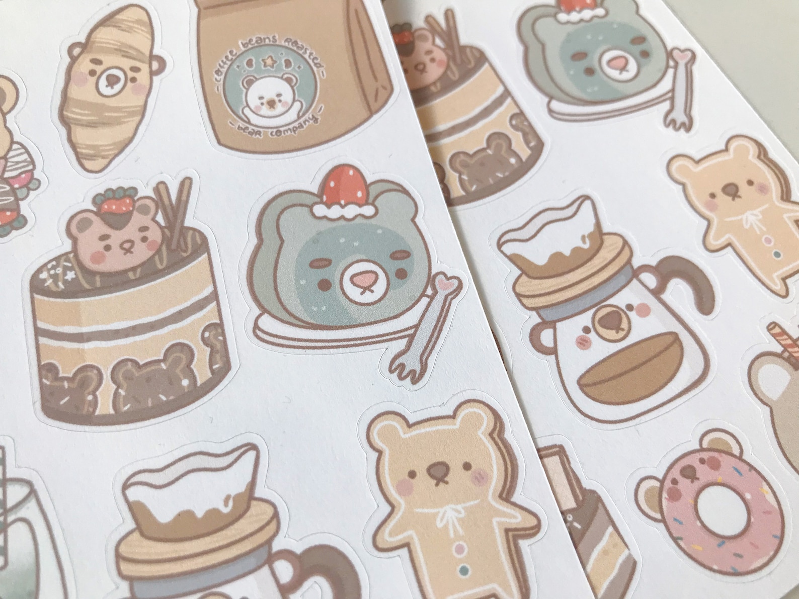 Cute & Aesthetic Brown Bear Cafe Sticker Sheets Bullet | Etsy